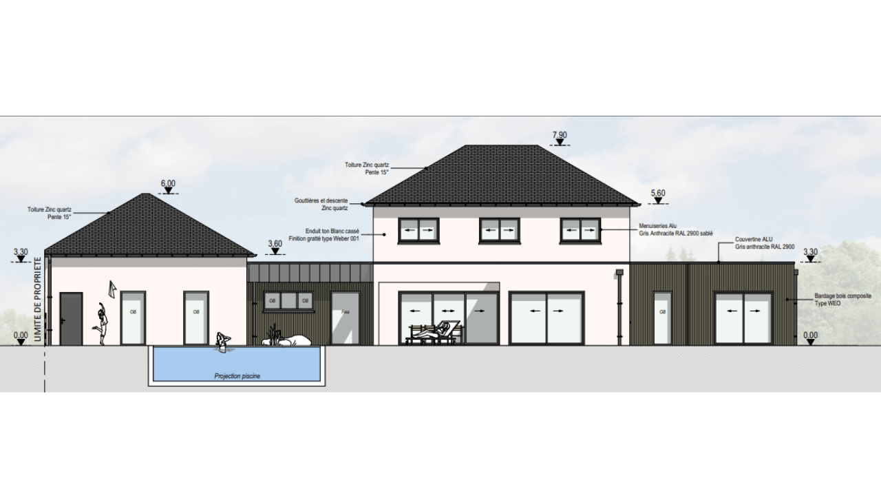 plan de maison 200m2 en R+1, avec 4 chambres