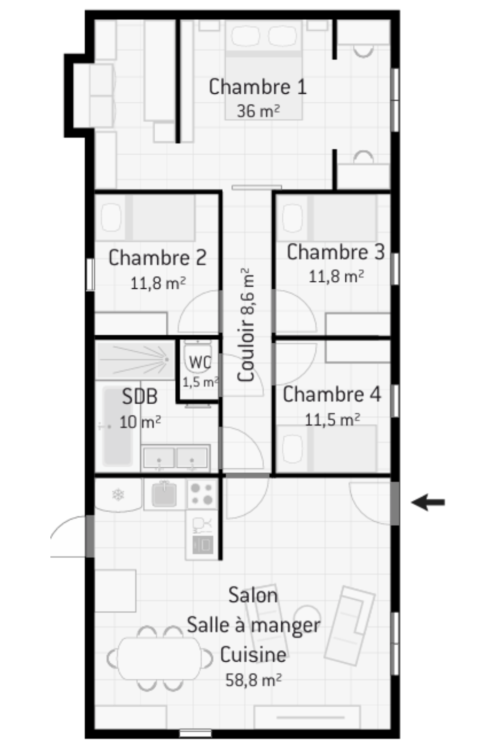 Plan maison plain pied 4 chambres 140m2