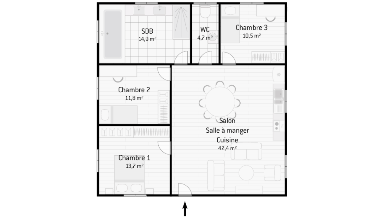 Votre futur Plan maison plain pied 3 chambres 90m2