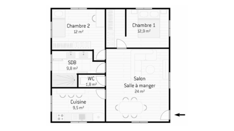 Plan maison plain pied 70m2 : 2 propositions